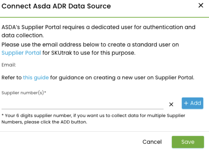 Connect Asda data to SKUtrak